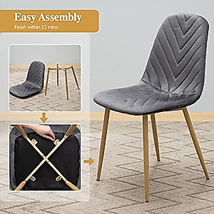 Nopurs Glass Dining Table Set for 4 - Modern Round Kitchen Dining Room Sets V-Shaped Upholstered Chairs with Metal Legs for Kitchen Dining Room Breakfast Nook, Dark Grey