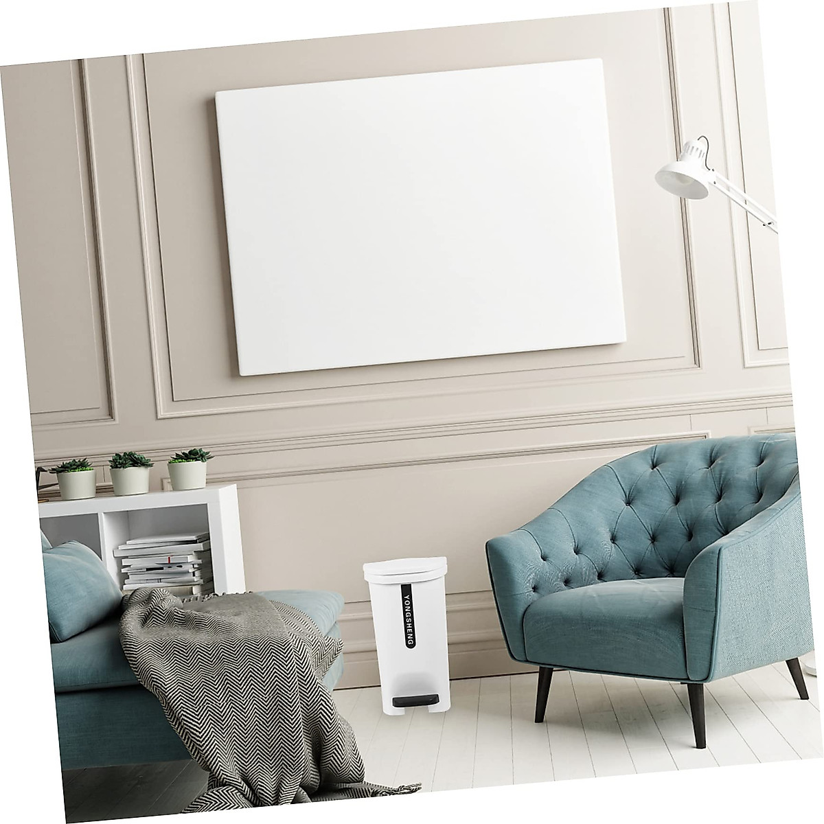 Cabilock 10L White Trash Can with Lid and Foot Pedal, Simple Trash Bin with Nordic Style, Multi-Functional Waste Paper Basket