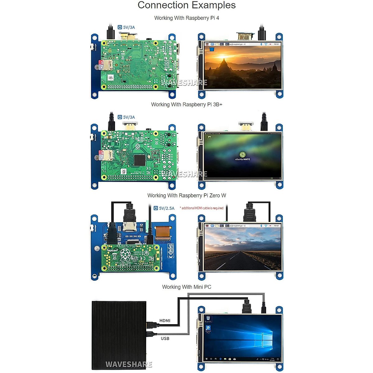 waveshare 4inch Resistive Touch Screen LCD Compatible with Raspberry Pi 4B/3B+/3A+/2B/B+/A+/Zero/Zero W/WH/Zero 2W CM3+/4 480×800 Resolution HDMI IPS Supports Windows