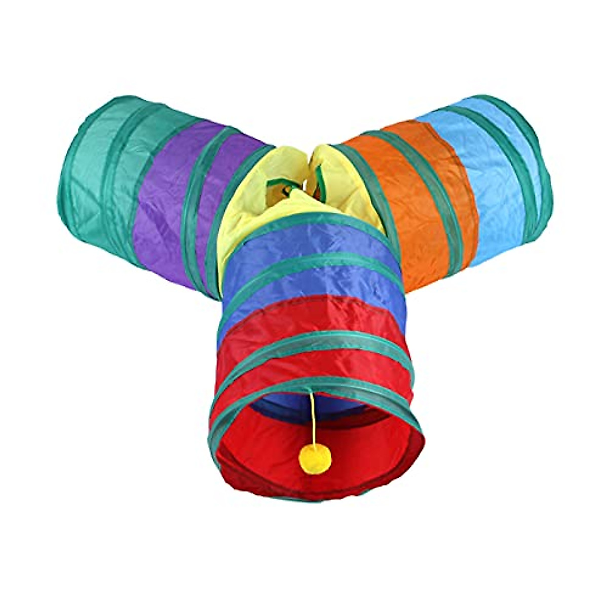 32Pcs Cat Toys Kitten Interactive Pet Toys Assortments, Foldable Rainbow Tunnel, Cat Feather Teaser Wand Interactive Feather Toy Fluffy Mouse Crinkle Balls Bell Play for Cat Puppy Kitty Kitten (3 way)