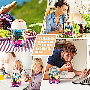 CUPADA Cute Cats Kittens Food Jar, Colorful Stripes Insulated Hot Food Jars Vacuum 17OZ with Folding Spoon for Work Trip Picnic Camping