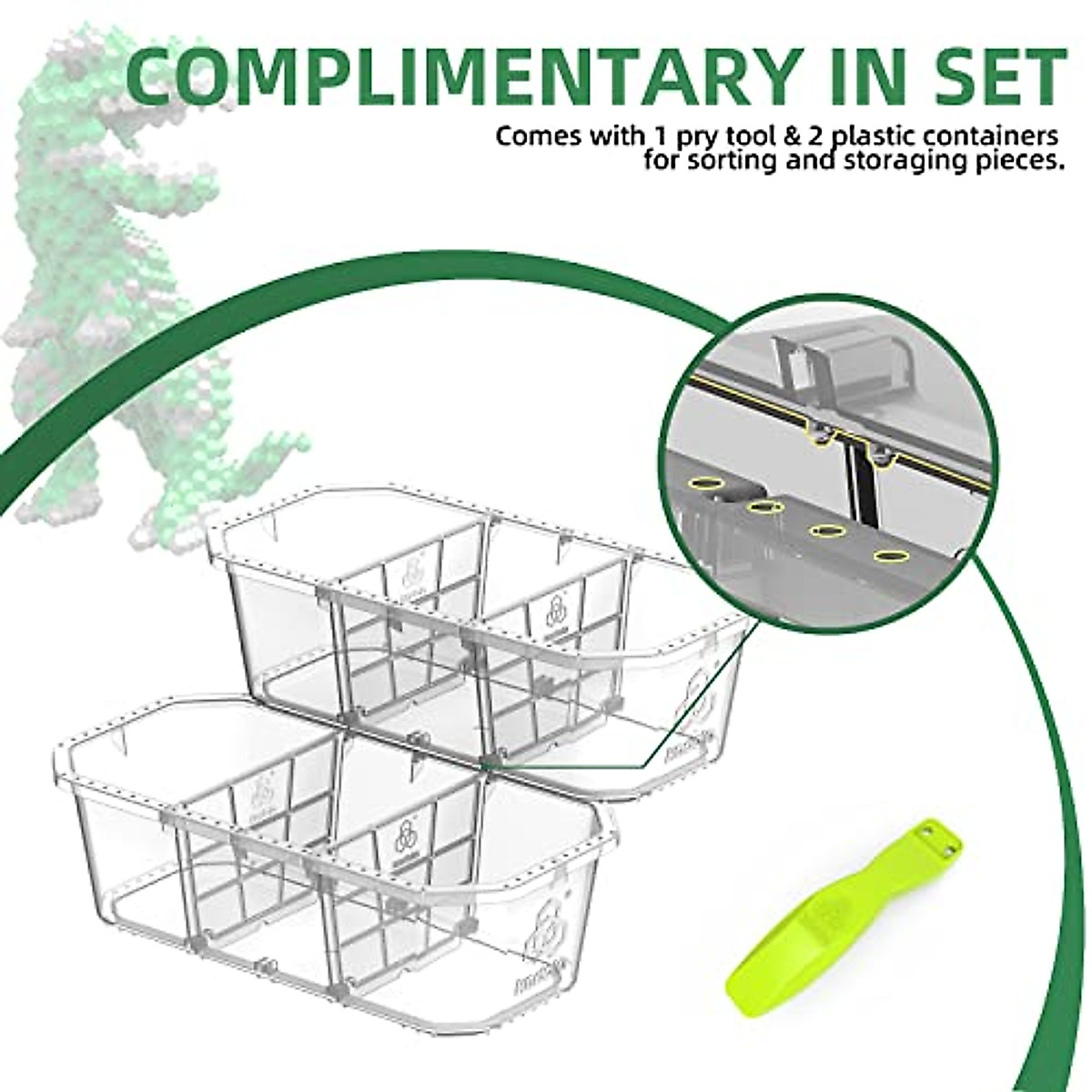 KADELE Fun Dinosaur Building Set 421PCS, Green T-Rex Creative Educational Toys Boys Girls 8+, Animal Figures Building Kit Model Jurassic Dino Blocks Toy Dispaly Gifts for Kids & Adults