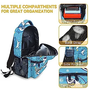 Personalized Shark Backpack with Lunch Box And Pencil Case Set, 3 in 1 Matching Boys Girls Blue Backpacks Combo, Cute Bookbag And Pencil Case Bundle