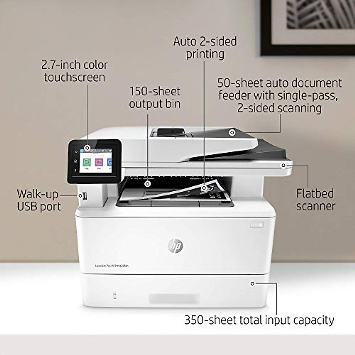 HP Laserjet Pro MFP M428fdn Monochrome Laser All-in-One Printer, Print Scan Copy Fax, Automatic 2-Sided Printing, 40 ppm, 250-sheet, 1200 x 1200 dpi, 512 MB, Bundle with JAWFOAL Printer Cable