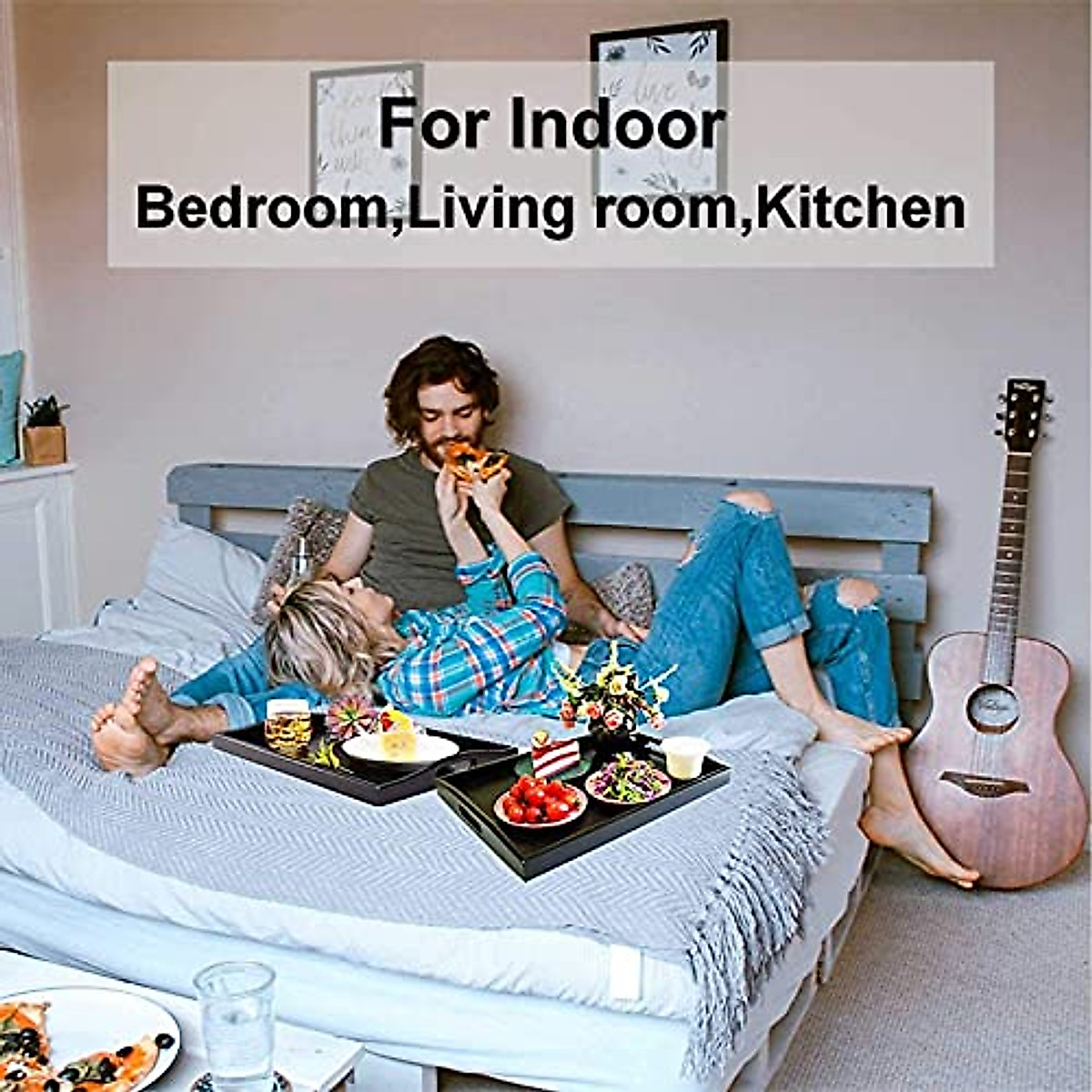 Set of 3 Wooden Serving Trays,Large Serving Trays,Serving Trays for Eating,Serving Tray with Handles,Breakfast Trays,Food Trays,Serving Tray for Ottomans