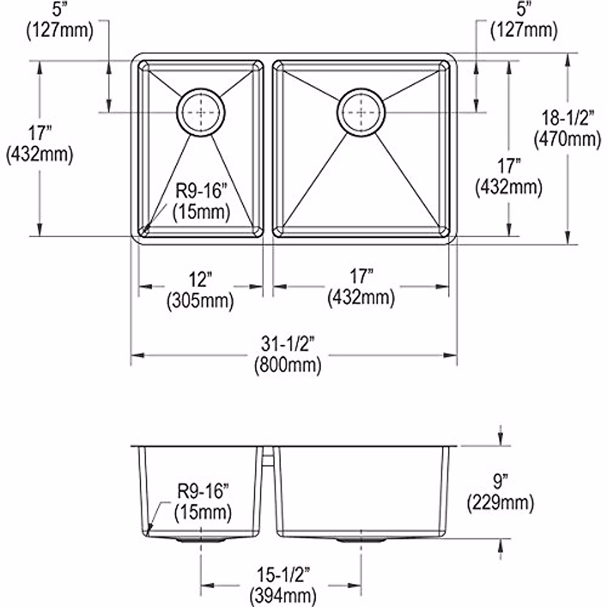 Elkay ECTRU32179LTC Crosstown Sink, 32", 0