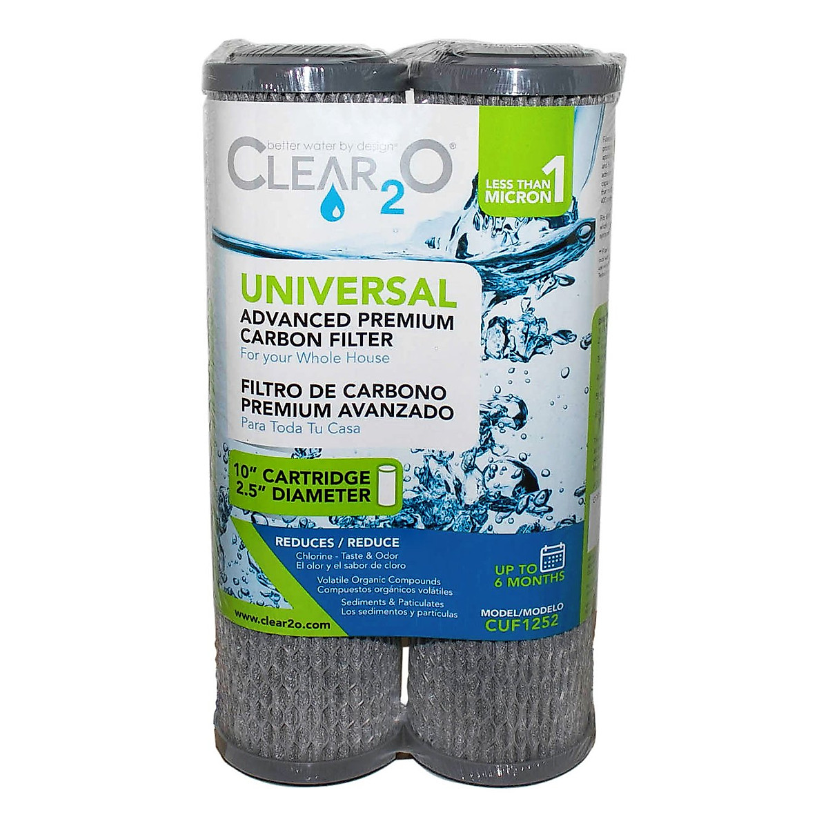 Clear2o CUF1252 Universal Advanced Premium Carbon Filter Standard Capacity Whole House & RV Water Filter, 2 Filters Included, Gray (Pack of 2)