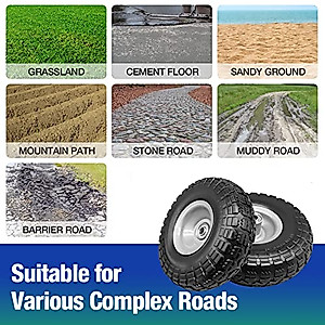 4 Pcs 10" Flat Free Tires Solid Pneumatic Tires Wheels, 4.10/3.50-4 Air Less Tires with 5/8" Center Bearings, for Wheelbarrow/Dolly/Garden Wagon Carts/Hand Truck/Wheel Barrel/Lawn Mower, 4 Pack