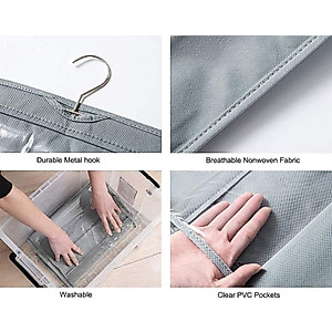 HAN SHENG 2 Pcs 8 Pockets Hanging Purse Handbag Organizer Clear Hanging Shelf Bag Collection Storage Holder Purse Bag Wardrobe Closet Space Saving Organizers (Grey)