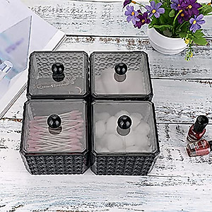 Hipiwe 4 Packs Cotton Swab Ball Pad Holder - Acrylic Apothecary Jar Dispenser Cotton Balls Canister Jar with Lid, Bathroom Storage Organizer for Q-Tips, Makeup Sponges