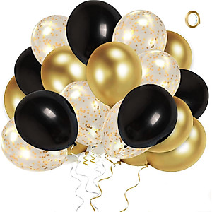 50pcs Gold Black Balloons，12 Inches Latex Gold Silver Black for Birthday Party Baby Shower Graduation Decorations.