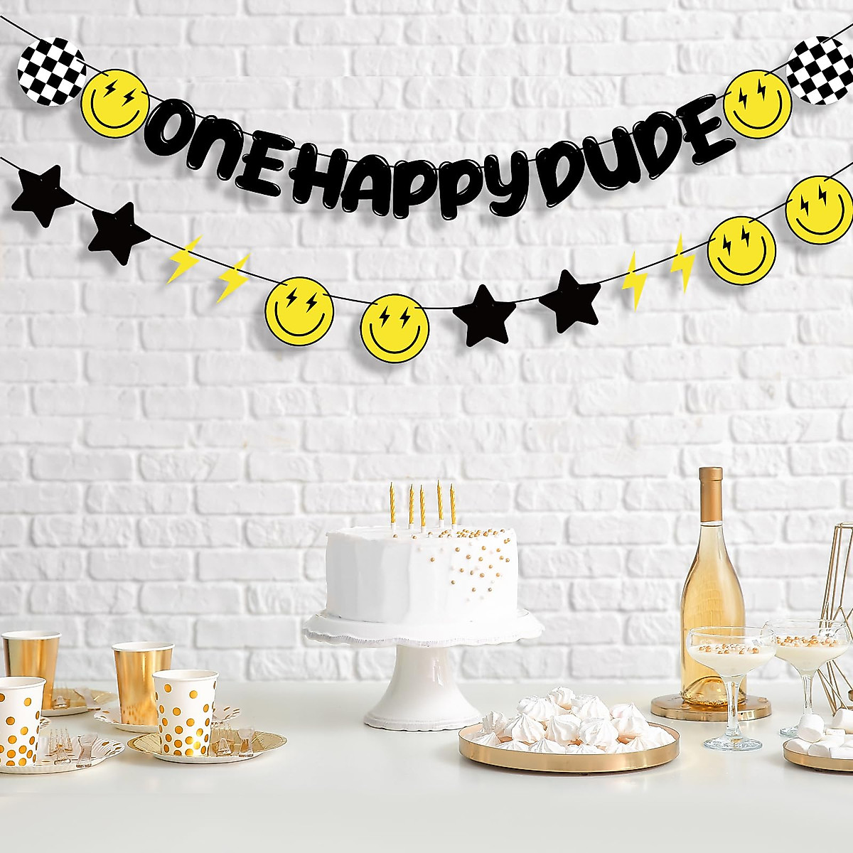 Crowye 28 Pcs One Happy Dude Birthday Decorations One Happy Dude 1st Birthday Banner Smile Face Hippie Happy First Birthday Banner for Baby Shower Birthday Party Decoration Supplies