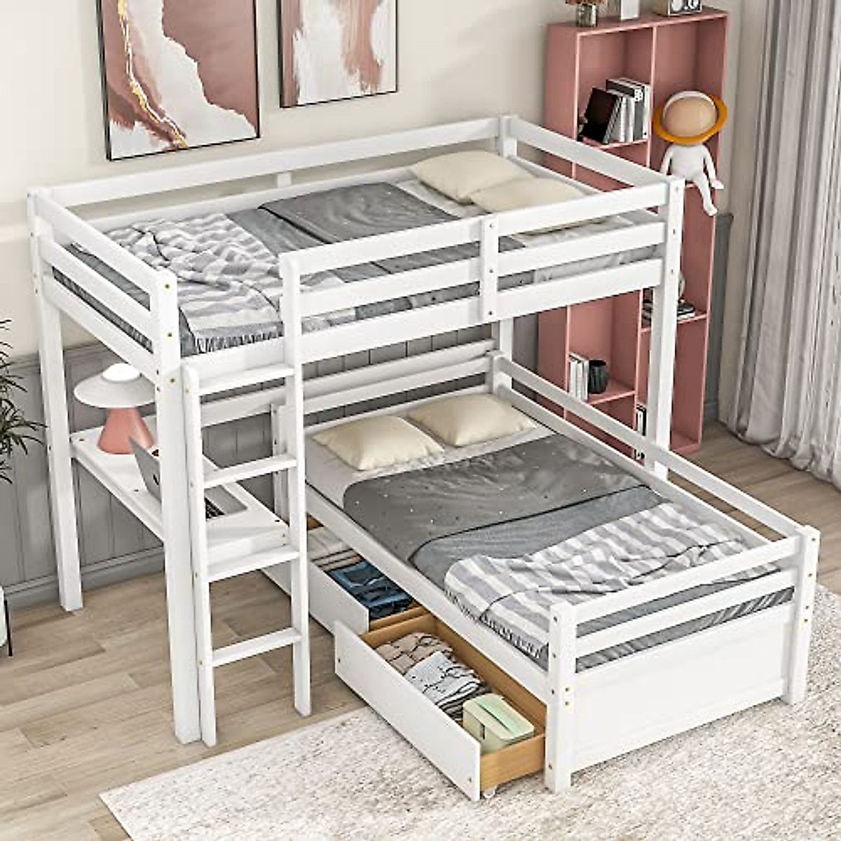 HomSof Twin Loft Bed with Built-in Desk,White