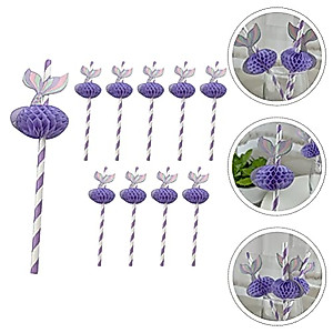 ABOOFAN Neon Straws Mermaid Paper Straws Biodegradable Striped Paper Straws Purple Honeycomb Drinking Straws 50pcs for Birthday Party Under The Sea Party Supplies Colored Straws