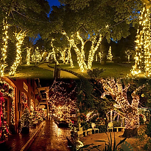 OZS 2 Pack 144FT 400LED Solar String Lights Outdoor, Waterproof 8 Modes Solar Outdoor Tree Lights,Green Wire Solar Lights Outdoor for Garden, Patio, Party, Wedding, Christmas Decorations (Warm White)