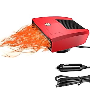 KUTUKU Car Defogger Defroster 2-in-1 Portable Car Fan with Air Purification 12V 150W Fast Heating Quickly Auto Heater Cooling Fan Automobile Windscreen Fan in Cigarette Lighter （Red）