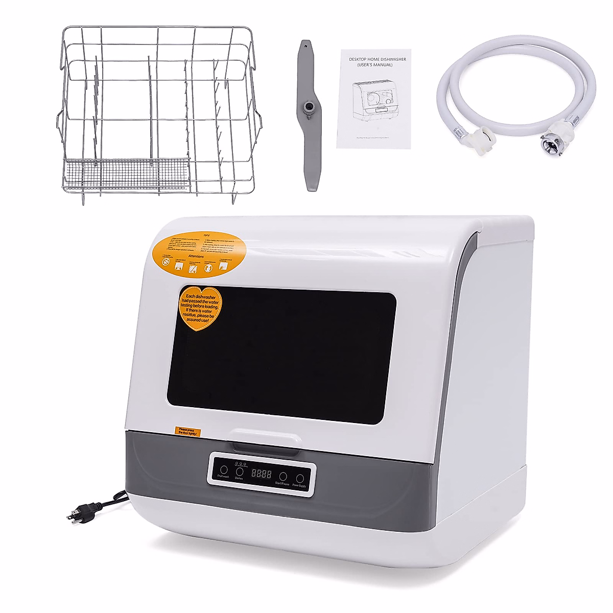 White Countertop Dishwasher Portable Kitchen Mini Dishwasher No Installation Dish Washer 1200W Smart Dish Washing Machine Home for Apartments Dorms RV