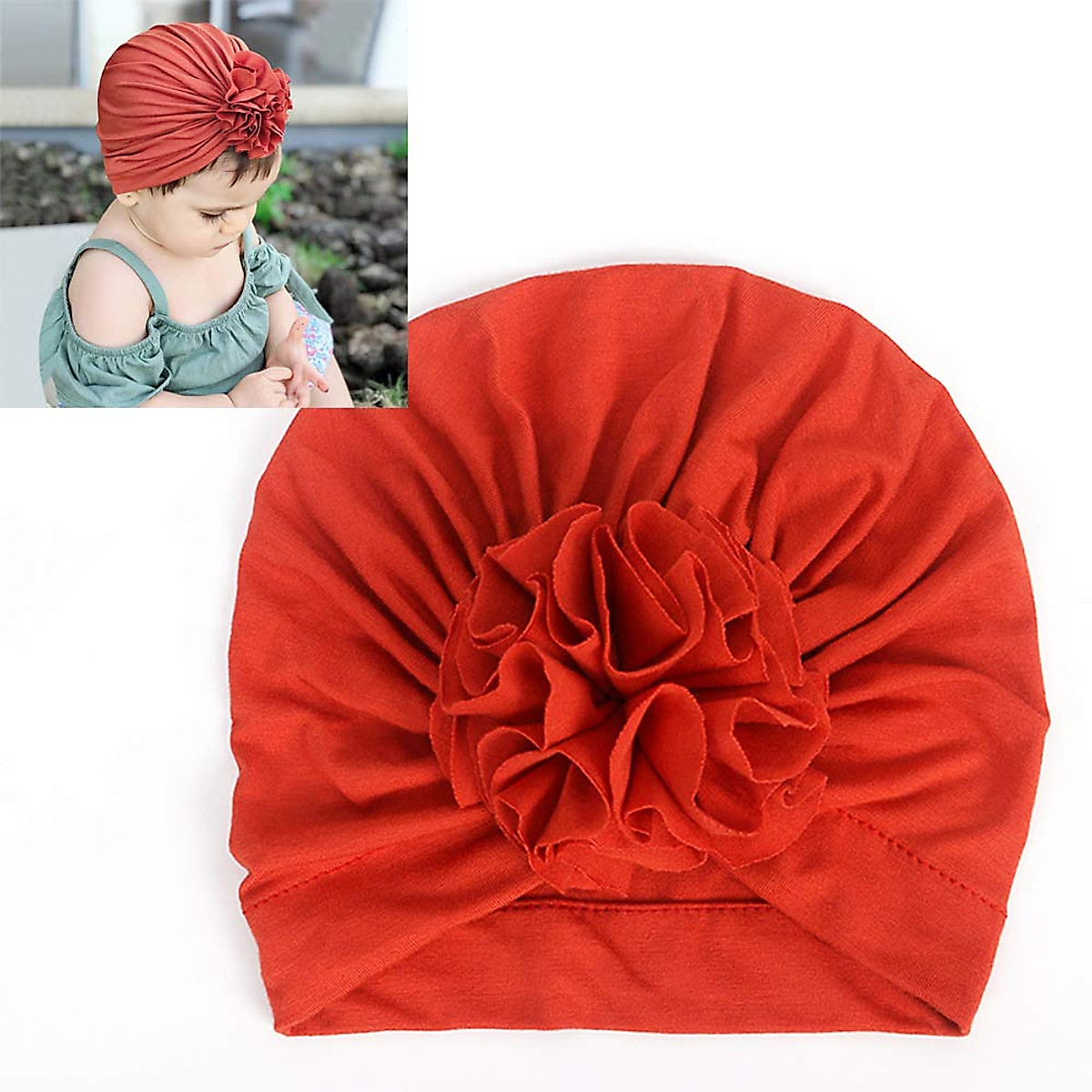 Newborn Baby Head Wrap Hat Infant Cotton Soft Cute Nursery Beanie Headband Top Flower for Boy Girl