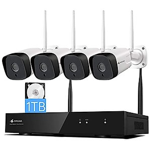 [Dual WiFi, 2K Video] Kittyhok 3MP Wireless Security Camera System with 1TB HDD, 4Pcs Outdoor/Indoor WiFi Home Surveillance Cameras w/Night Vision, IP66 Waterproof, 24/7 Recording Video, 2-Way Audio