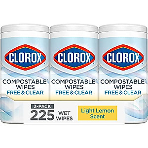 Clorox Compostable Cleaning Wipes - All Purpose Wipes - Household Essentials, Simply Lemon, 75 Count (Pack of 3)