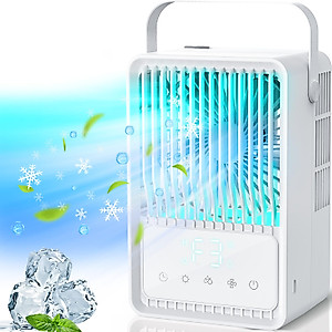 Portable Air Conditioners, Evaporative Air Cooler w/3 Wind Speeds & 2 Mist Modes, Mini Personal Air Conditioner Fan w/1-8H Timer & 7 Colors Light, Portable Air Conditioner for Room Office Desk Camping