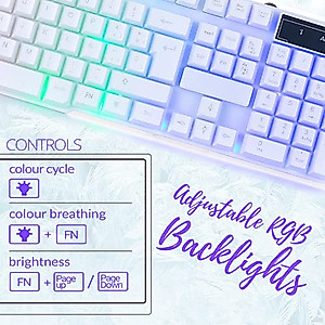 Gaming Keyboard and Mouse and Gaming Headset & Mouse Pad, Wired LED RGB Backlight Bundle for PC Gamers Users - 4 in 1 White Edition Hornet RX-250
