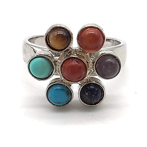 Healing Natural Stones Adjustable 7 Chakra Ring Reiki Gem Jewelry Gift Anniversary Unisex