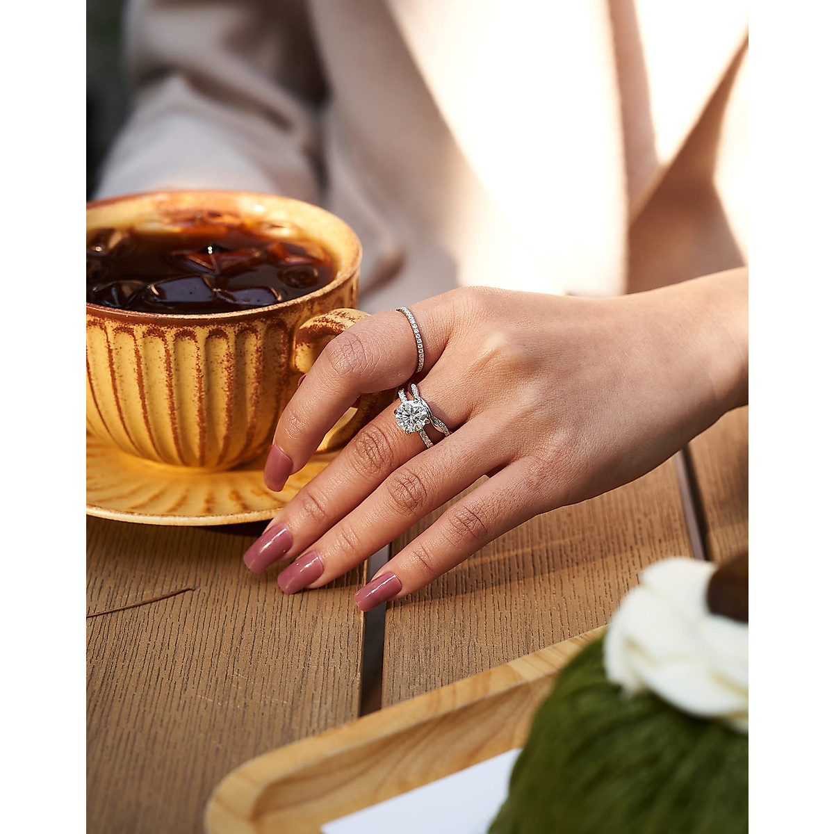 Oivley Moissanite Engagement Rings for Women D Dolor Lab Created Diamond Moissanite Wedding Promise Rings for Her 925 Sterling Silver Rings for Women with 14K White Gold Plated40, Gemstone, Created