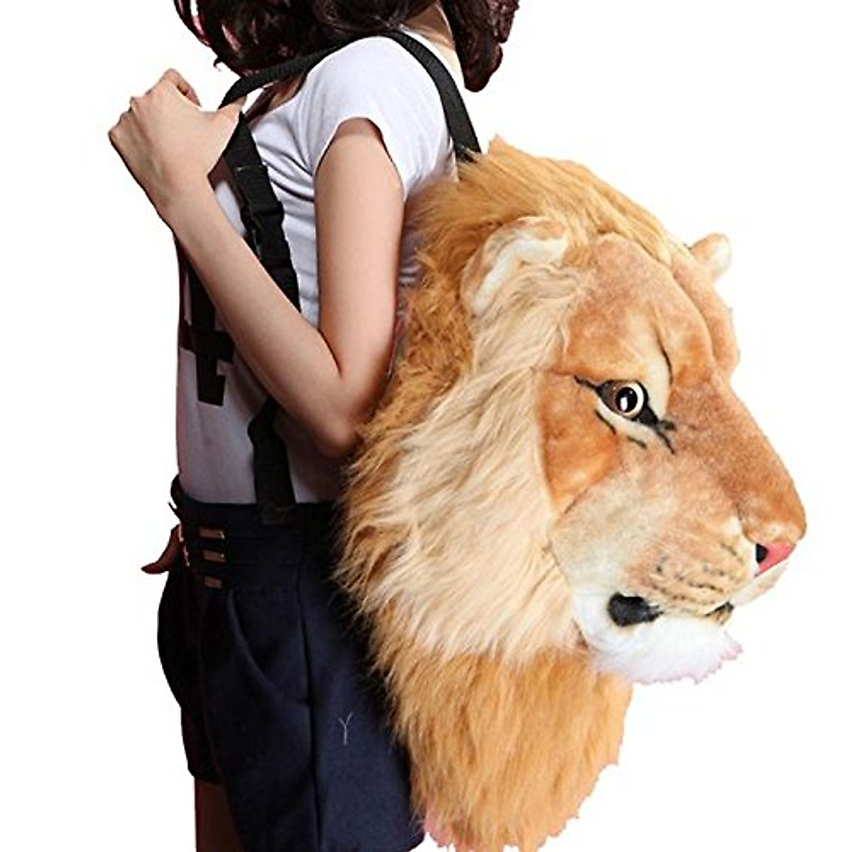 Glanzzeit 3D Animal Head Backpack Cool Design Panda Tiger Lion Panther Knapsack (Large, Lion)