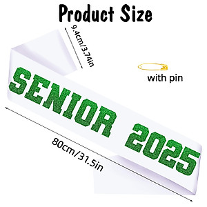 Generic 8 Pcs White Senior 2025 Sashes with Green Glitter Letters - Graduation Celebration sash, Senior Sashes Class of 2025, Senior Cheer Sash, Class Competition Sashes, Graduation Party Supplies