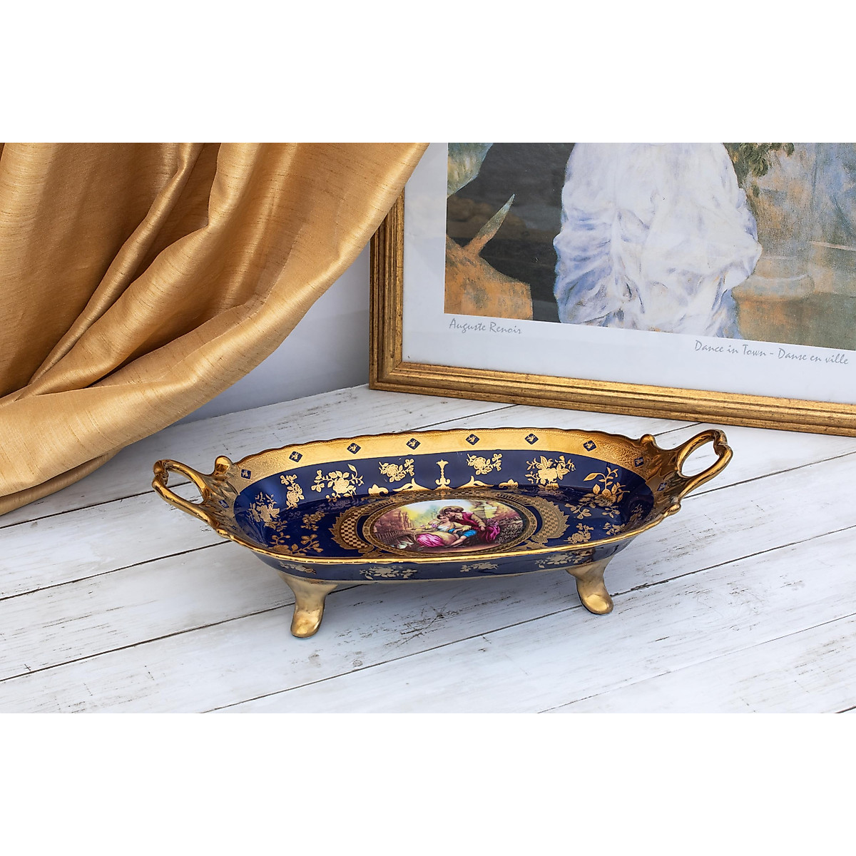 Royalty Porcelain Blue Serving Tray with Handles 'Second Date', Limoges China