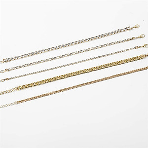 kelistom Cuban Link Rhinestone Tennis Anklet Set for Women Teen Girls, 18K Gold or White Gold Plated Chain Ankle Bracelets for Women with Extension