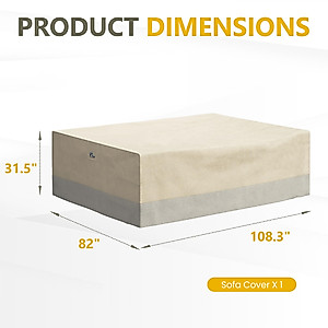 Wisteria Lane Patio Furniture Cover with Air Vent, 108.3”L X 81.9”W X 31.5”H, Heavy Duty Oxford Outdoor Couch Cover for Sectional, Table and Chair, Water-resistant, Weatherproof, Beige & Grey