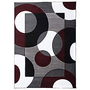 Rugshop Modern Circles Carpet Easy Maintenance for Home Office,Living Room,Bedroom,Kitchen Soft Area Rug 5'3" x 7'3" Burgundy