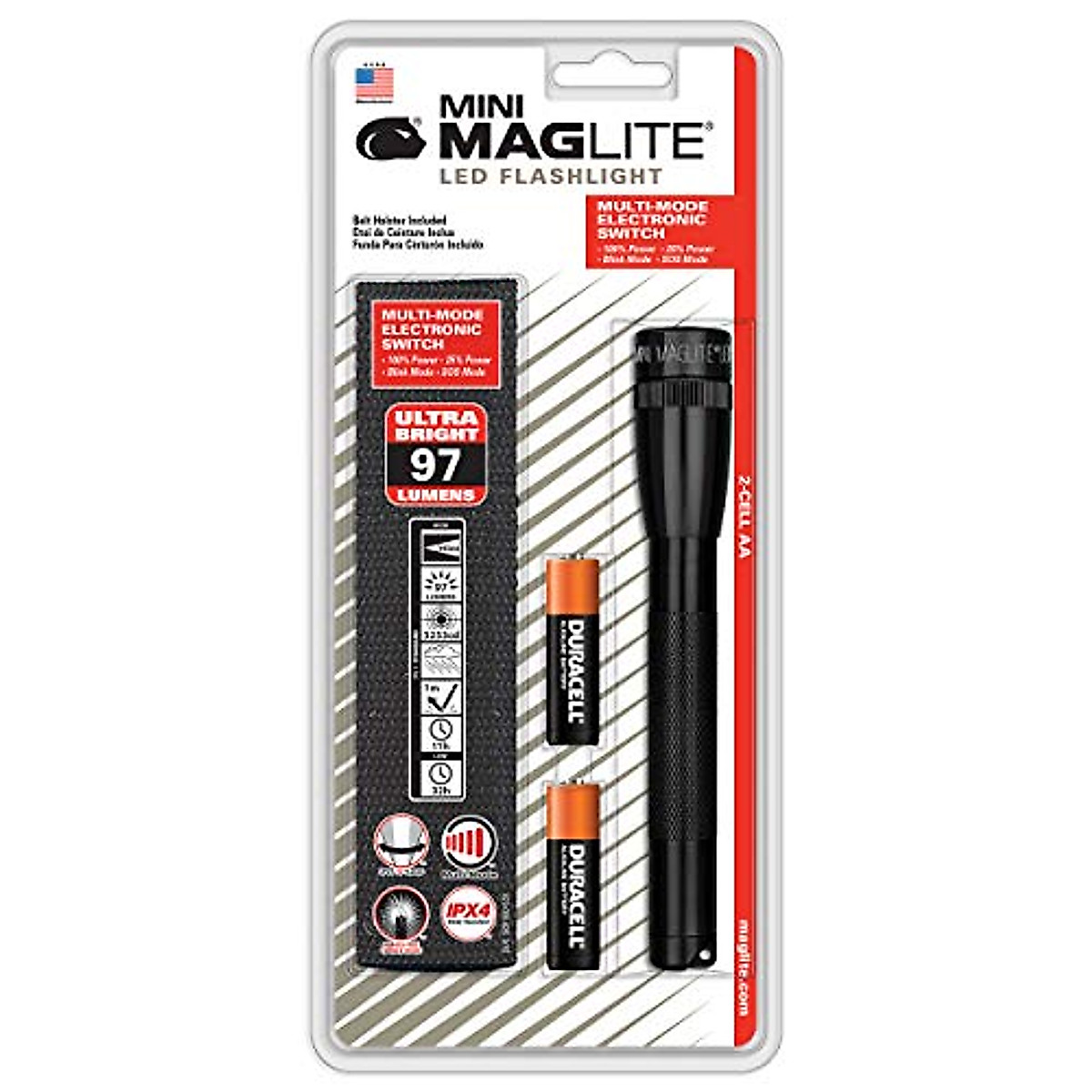 Maglite Mini LED 2-Cell AA Flashlight with Holster, Black