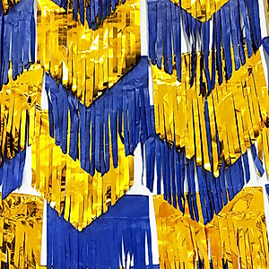 Royal Blue Gold Tassel Backdrop Tissue Paper Metallic Foil Fringe Tinsel Garland Streamers Bunting Banner for Graduation Birthday Anniversary Bachelorette Wedding Engagement Party Decorations Supplies