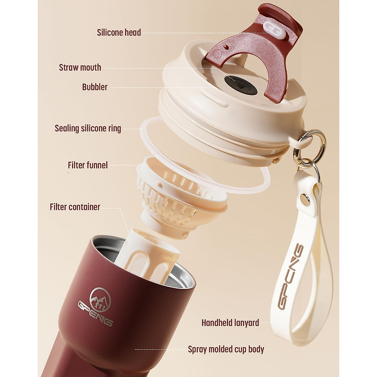 Gpeng 20 oz Insulated Stainless Steel Coffee Mug & Water Bottle with Tea Separation, Straw Lid, and Cup Holder - Keeps Drinks Hot or Cold for Hours. Perfect for Travel and Outdoor Activities!