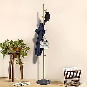 FLRH Coat Rack Tree, 66" Modern Metal Hall Coat Tree With 7 Hooks for Coats, Free Standing Metal Coat Rack and Hat Hanger Organizer Rack, with Weighted Stable Marble Base (Gold)