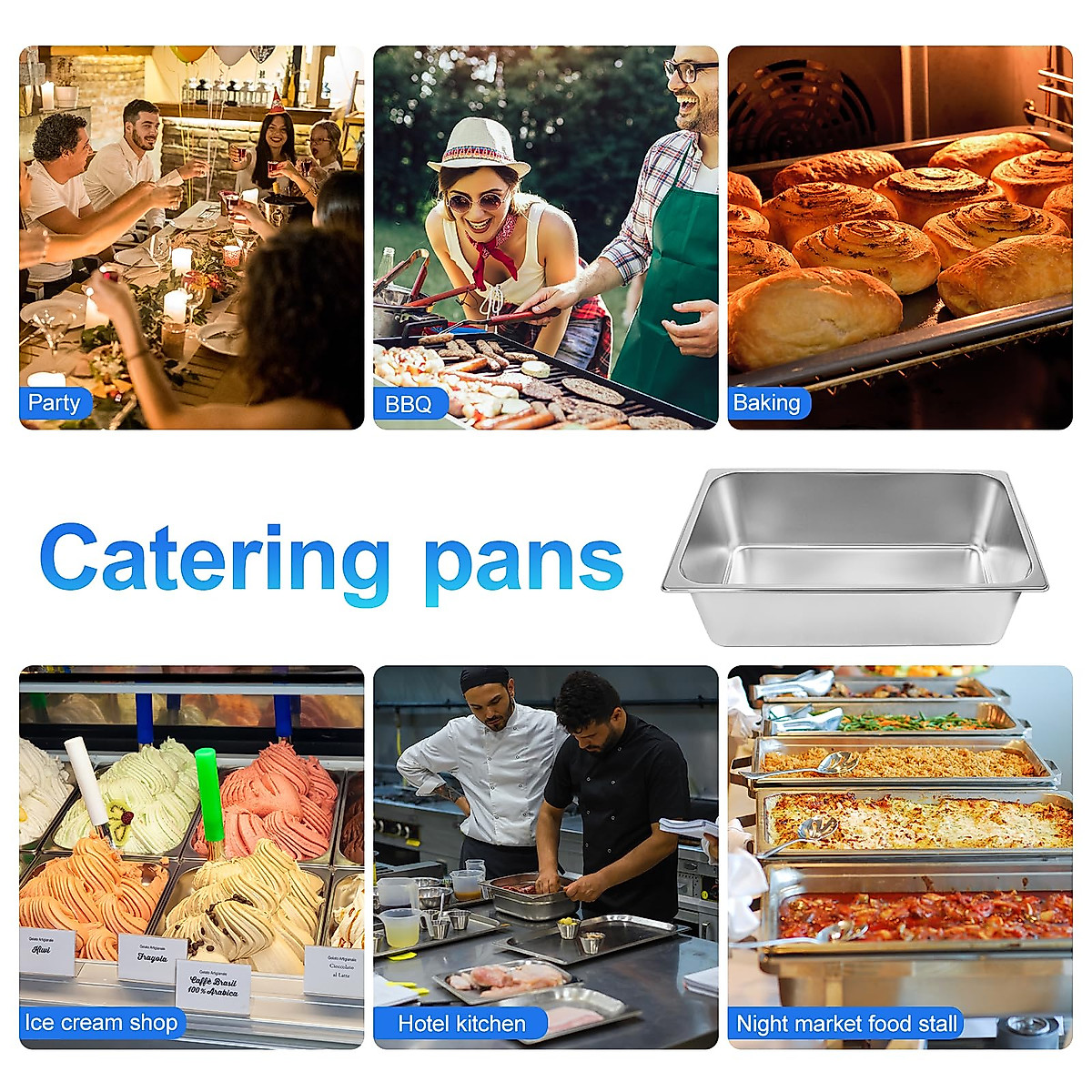 Carivia 6 Pack Full Size Steam Table Pans,Stainless Steel Hotel Pan,1/1 6 Inch Deep Anti Jam Commercial Table Pan,20.8" L x 13" W Catering Pans Food Pans for Hotels, Restaurants and Home Use