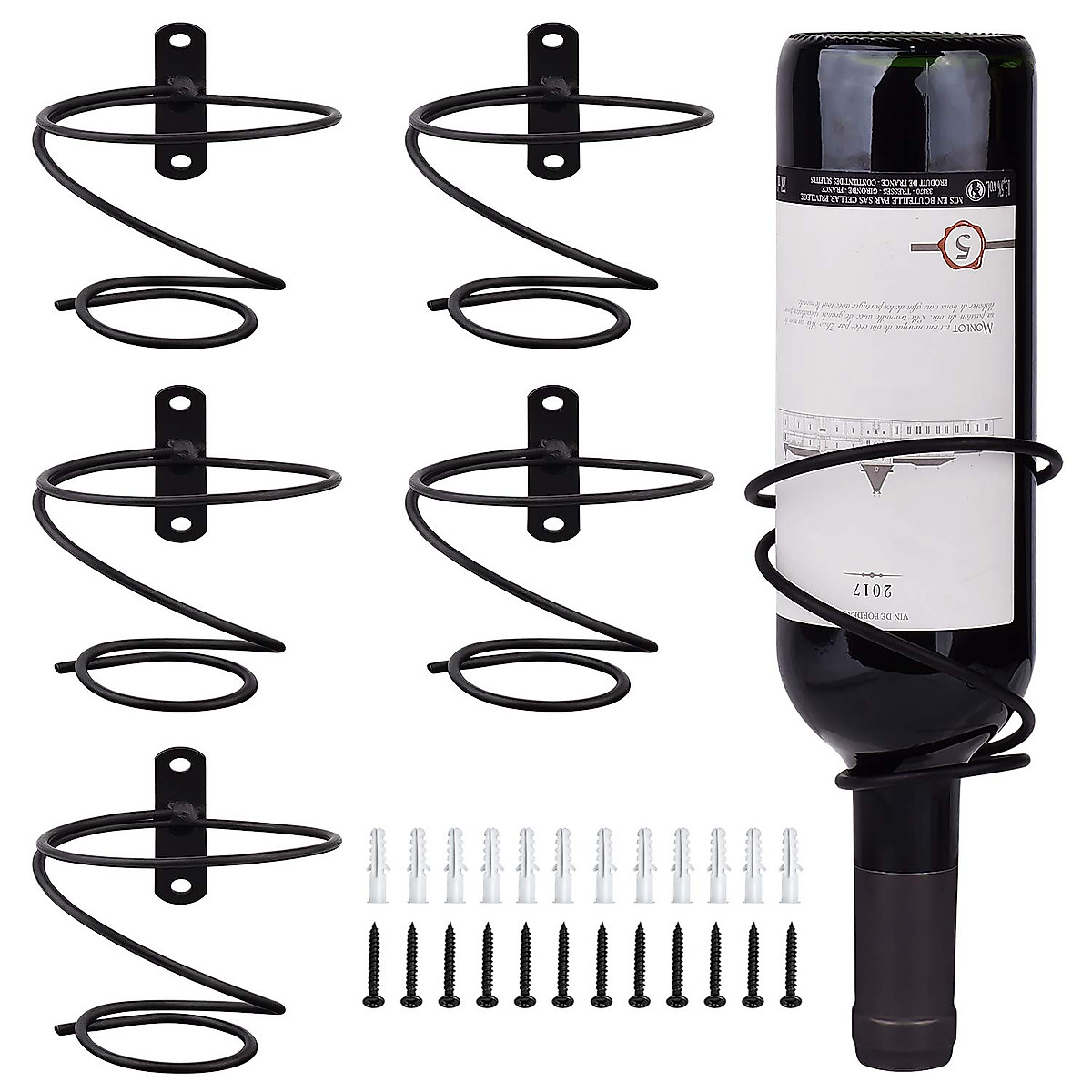 Mocoum 6 Pack Wall Mounted Wine Racks - Red Wine Bottle Display Holder with Screws, Metal Hanging Wine Rack Organizer for Beverages/Liquor Bottles Storage (6 Pack, Downwards-Style 2)