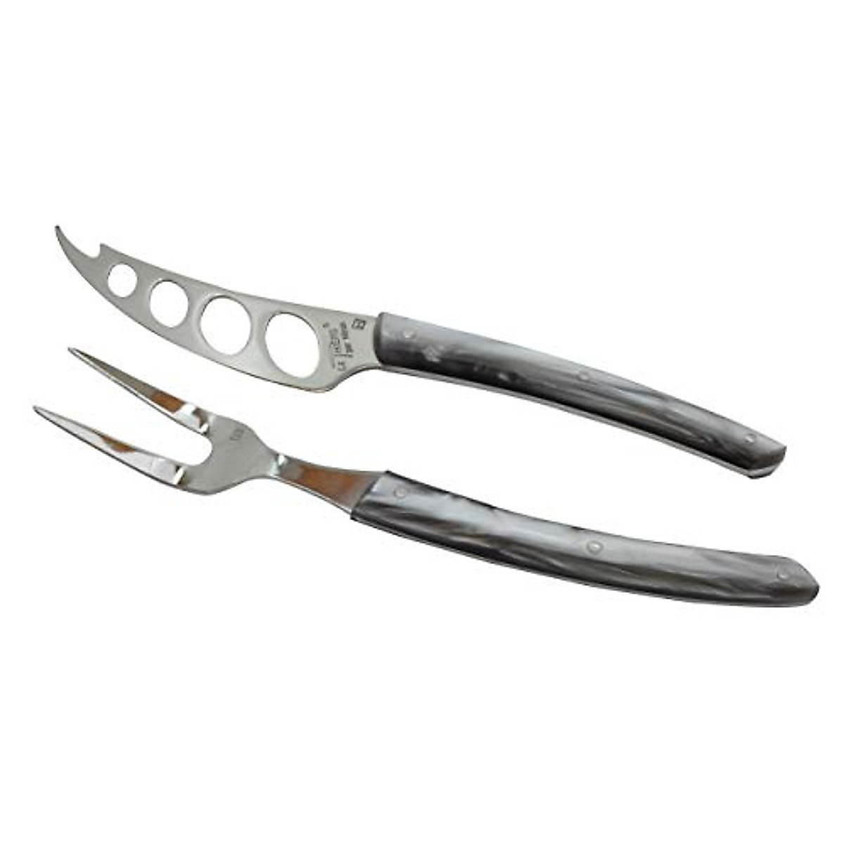 Le Thiers By Neron 2 Piece Laguiole Cheese Knife and Fork Set With Full Plexiglas Handles in Luxury Box