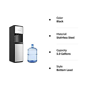 Bottom Loading Water Dispenser 5 Gallon,Hot Cold and Room Water Cooler with 3 Temperature Spouts, Empty Bottle Indicator Child Safety Lock Stainless Steel Black Home and Office Use