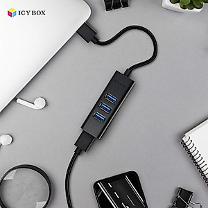 ICY BOX 4 Port USB Hub 3.0 with USB 3.0 Connection Integrated Cable Aluminium Black