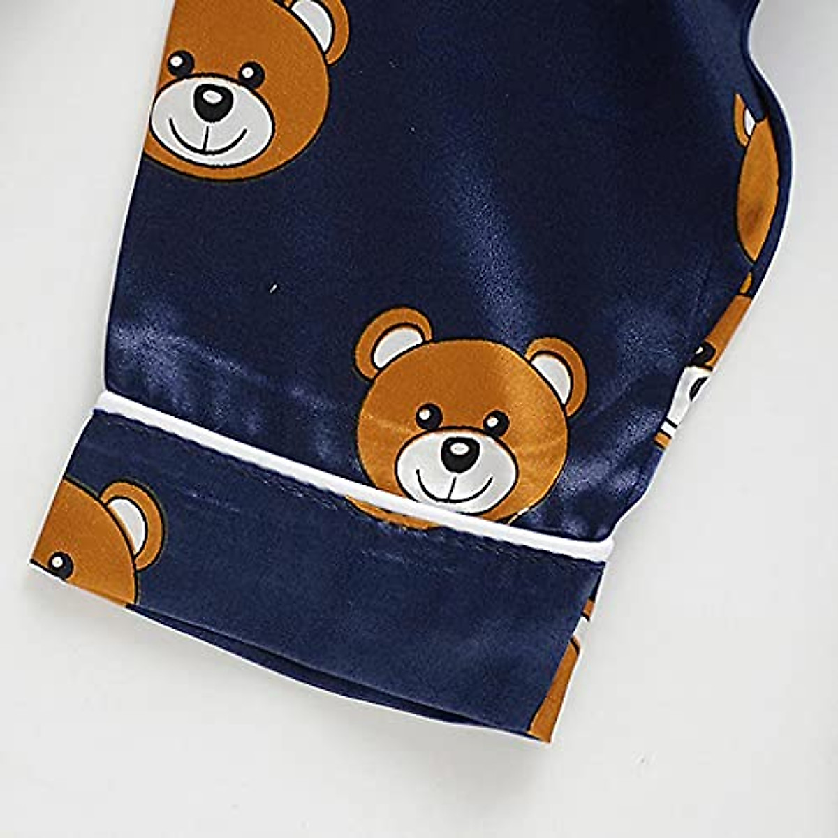 FEDULK Toddler Kids Satin Pajamas Sets, Little Boys Girls Baby Cartoon Animal Button Tops Pants Pjs Sleepwear Outfits(B-Navy,3 Years), 3-4T