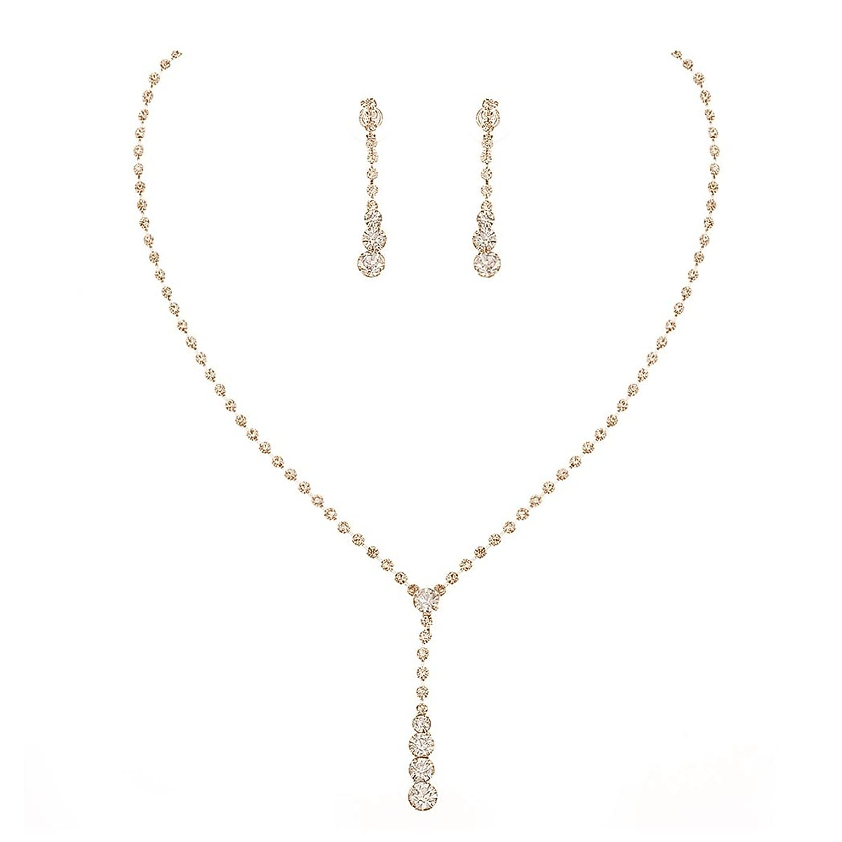 Yean Bride Silver Bridal Necklace Earrings Set Crystal Wedding Jewelry Set Rhinestone Choker Necklaces for Women (Gold)