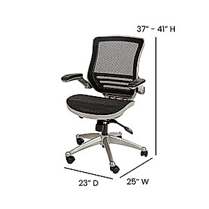 Flash Furniture Warfield Mid-Back Transparent Black Mesh Executive Swivel Office Chair with Graphite Silver Frame and Flip-Up Arms