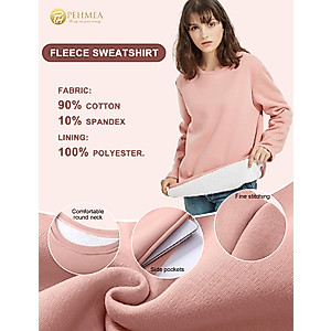 PEHMEA Women's Girls Warm Sherpa Lined Crewneck Pullovers Fleece Sweatshirt Tops (Pink, Medium)