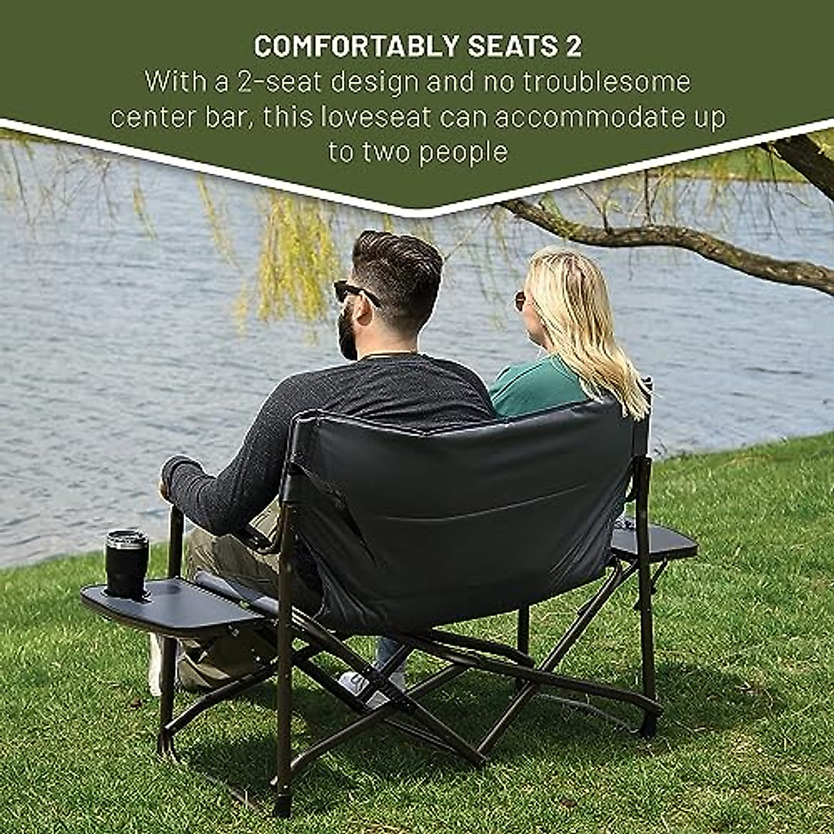 TIMBER RIDGE Oversized Double Folding Camping Side Tables 2 Person Lawn Chair, Heavy Duty Support 600 LBS for Outdoor, Grey