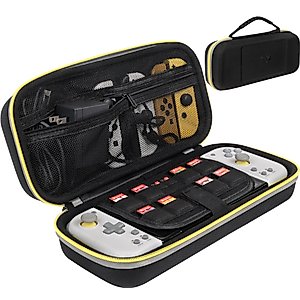ButterFox Large Carrying Case for Hori Split Pad Compact, Fits Charger, 10 Game Holders (8 Physical + 2 Digital) - Black/Yellow