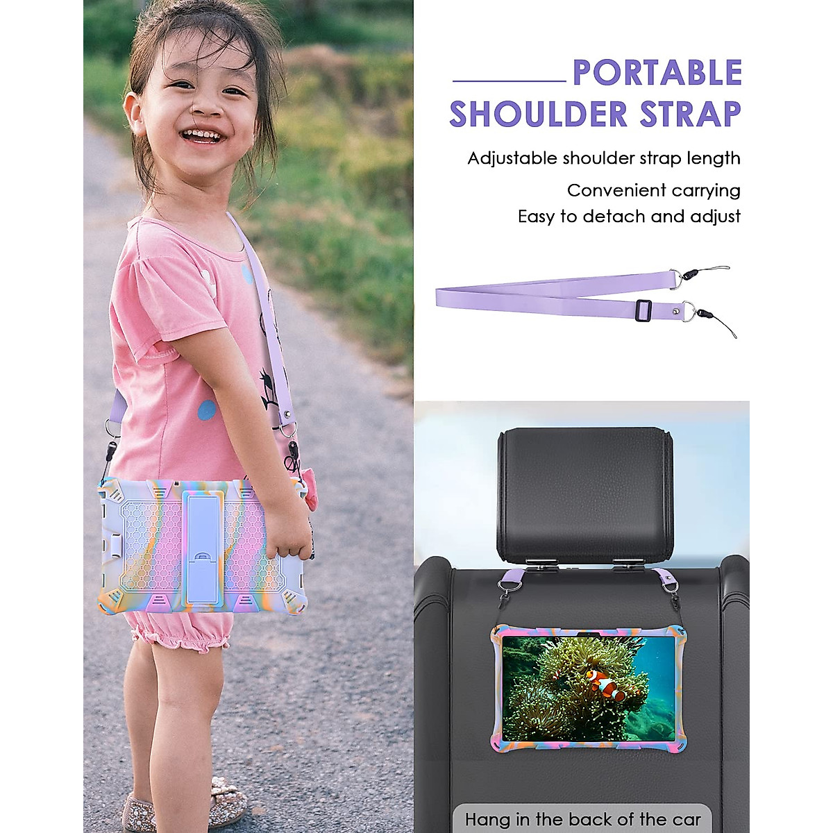 DETUOSI Silicone Case for Lenovo Tab M10 Plus 10.6 inch 2022 3rd Gen (TB-125F/TB-128F), Slim Lightweight Folding Stand Cover, Soft Protective Cover with Strap & Stylus Pen, Dazzle Rose Red & Purple